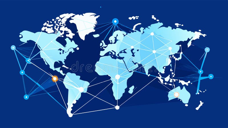 Global and World Map with Lines and Triangles, Point Connecting Network ...