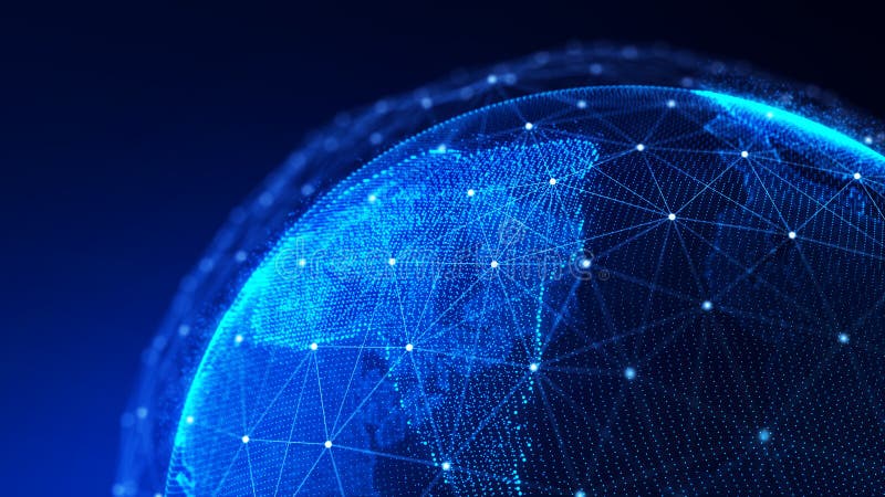 Global World Network and Telecommunication on Earth. Internet Revolves ...