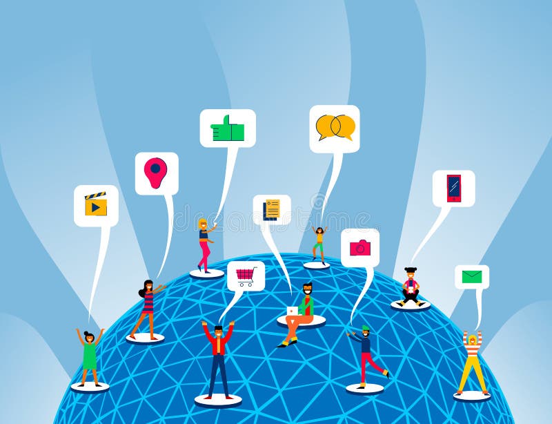 Globale Sociale Media Verbinding Rond De Wereld Vector Illustratie ...