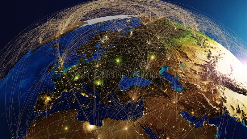 Globalization and Communication Concept. Earth and Luminous Rays. 3d ...