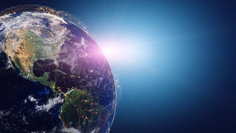 Globalization and Communication Concept. Earth and Luminous Rays. 3d ...