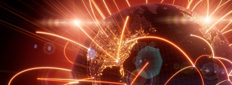 Globalization and Communication Concept. Earth and Luminous Rays. 3d ...