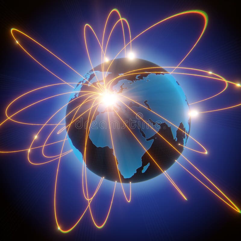 Globalization and Communication Concept. Earth and Luminous Rays. 3d ...