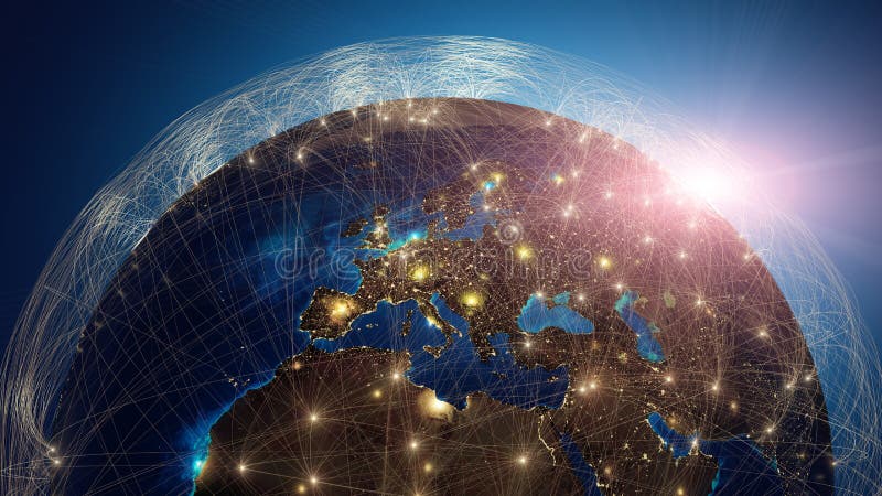 Globalization and Communication Concept. Earth and Luminous Rays. 3d ...