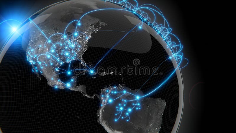Globalization and Communication Concept. Earth and Luminous Rays. 3d ...