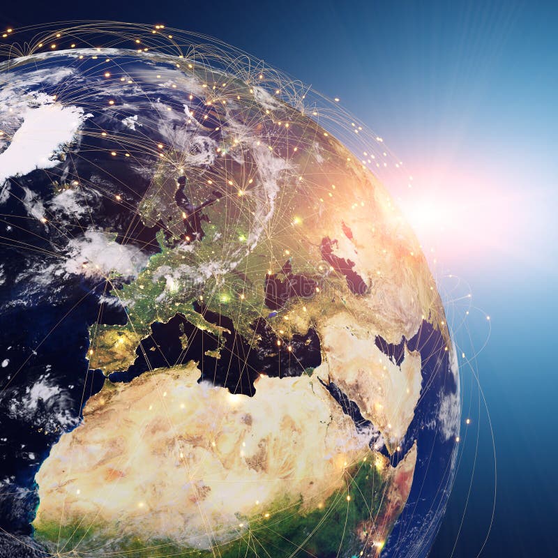Globalization and Communication Concept. Earth and Luminous Rays. 3d ...