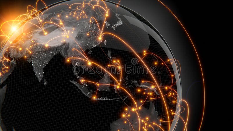 Globalization and Communication Concept. Earth and Luminous Rays. 3d ...