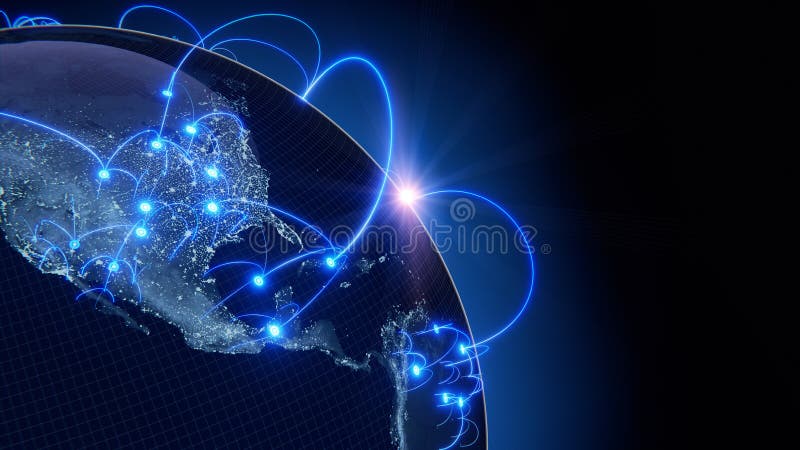 Globalization and Communication Concept. Earth and Luminous Rays. 3d ...