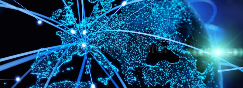 Globalization and Communication Concept. Earth and Luminous Rays. 3d ...