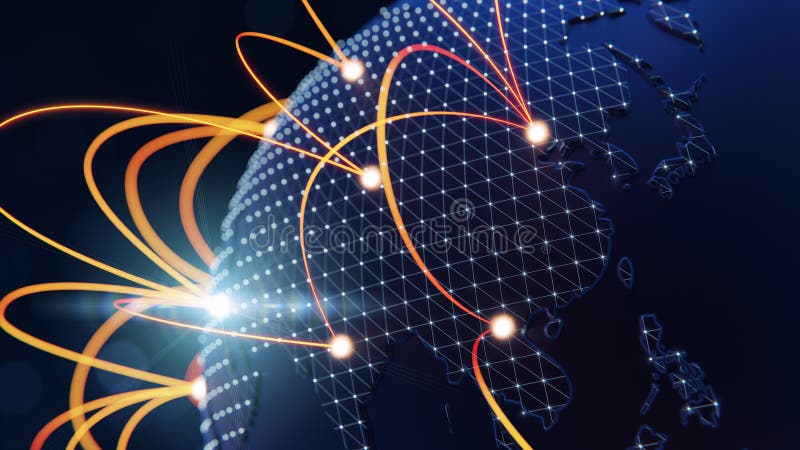 Globalization and Communication Concept. Earth and Luminous Rays. 3d ...