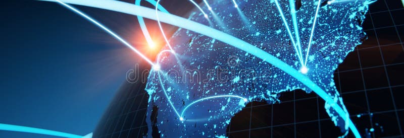 Globalization and Communication Concept. Earth and Luminous Rays. 3d ...