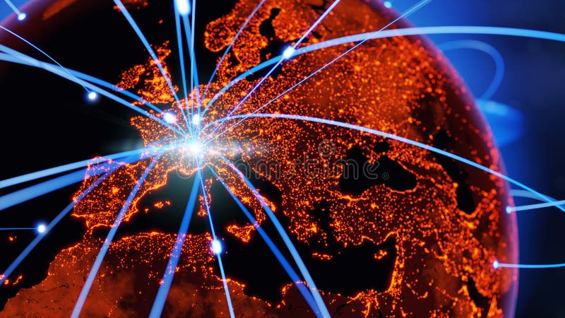 Globalization and Communication Concept. Earth and Luminous Rays. 3d ...