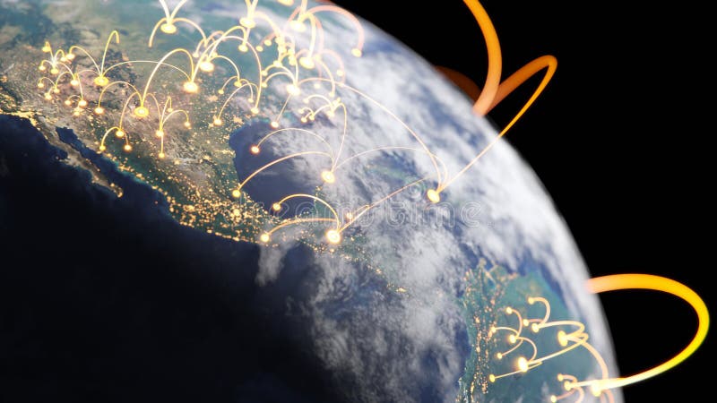 Globalization and Communication Concept. Earth and Luminous Rays. 3d ...