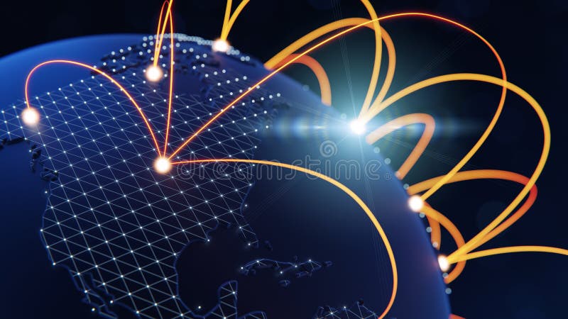 Globalization and Communication Concept. Earth and Luminous Rays. 3d ...