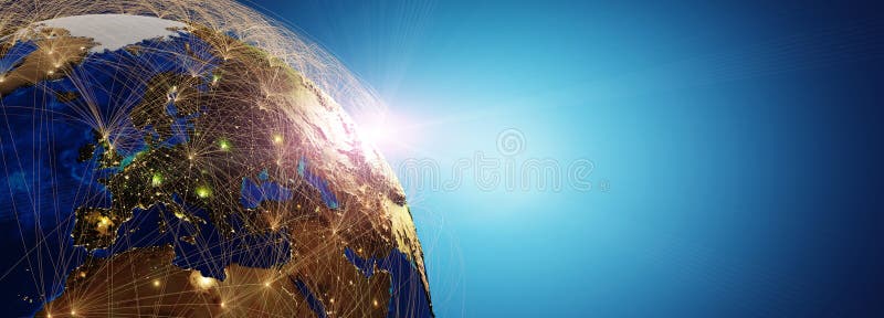 Globalization and Communication Concept. Earth and Luminous Rays. 3d ...
