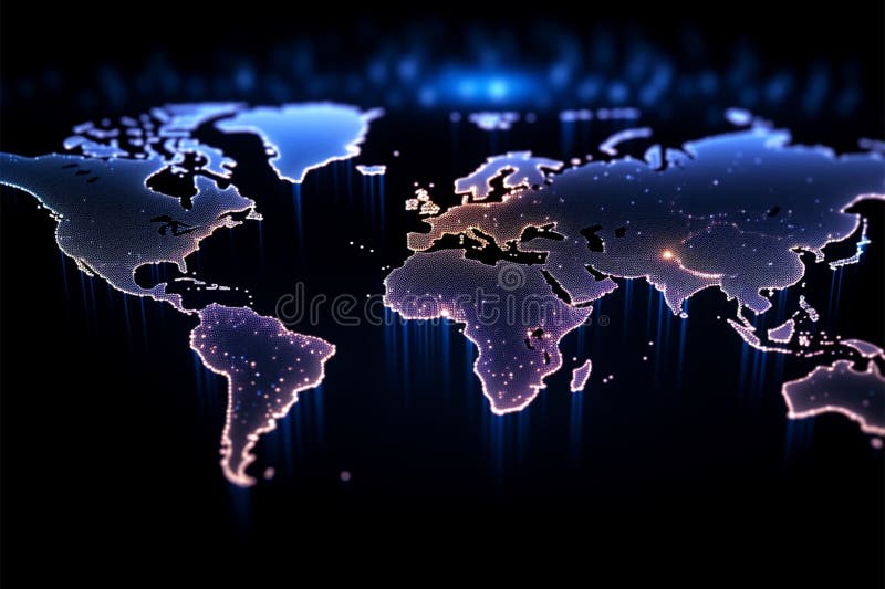 Globalization Concept, Abstract Map of the World, Adorned with Neon ...