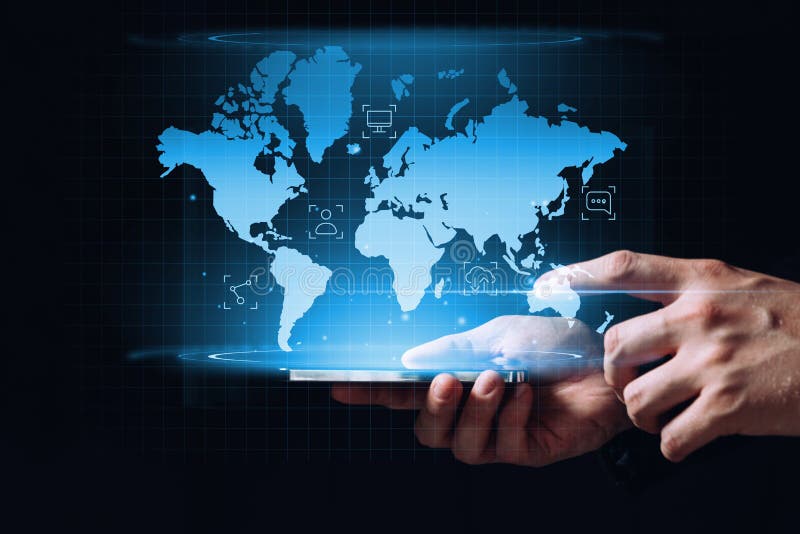 Globalization and the Global Network of the Internet with a World Map ...