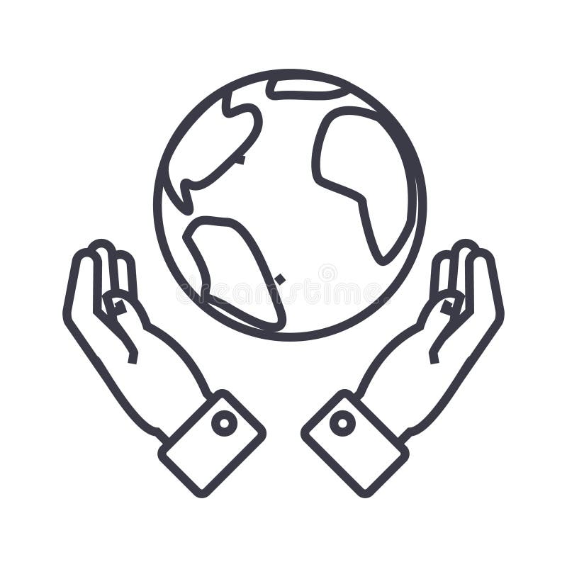 Globalization in Hands Linear Icon, Sign, Symbol, Vector on Isolated ...
