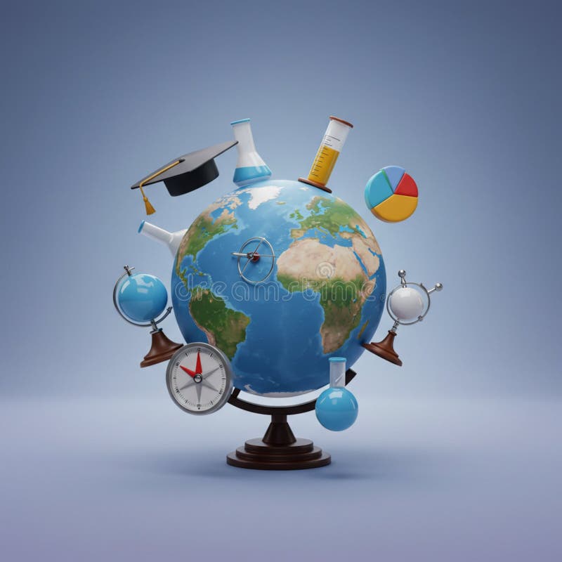 A Globe is Adorned with Educational and Scientific Symbols, Including a ...