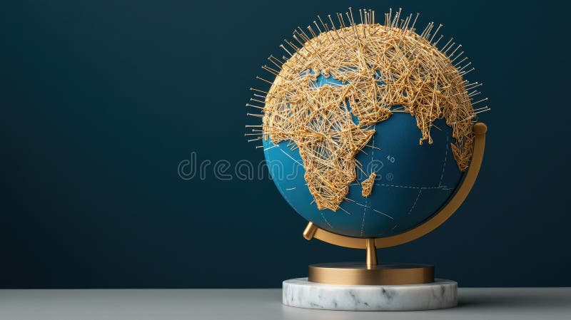 This Globe, Adorned with Red Pins, is Elegantly Displayed on a Sturdy ...