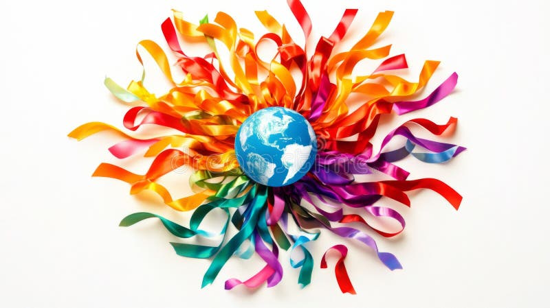Globe Adorned with Vibrant Ribbons Against a White Background for ...