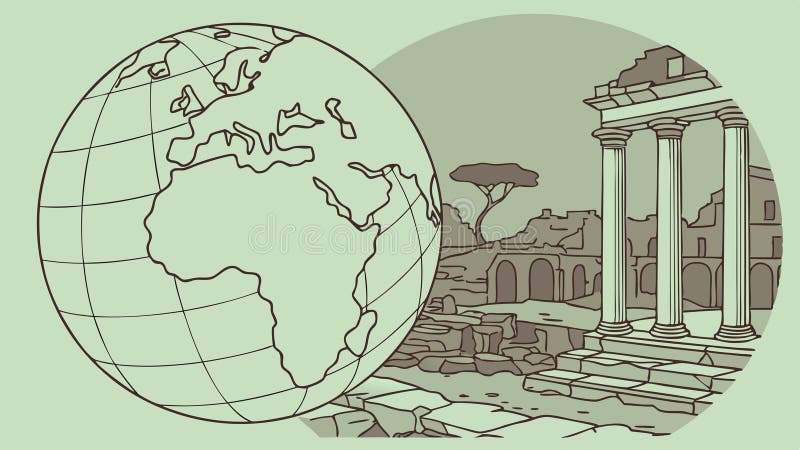 Globe with Ancient Roman Coliseum, World Heritage, Vector Design ...