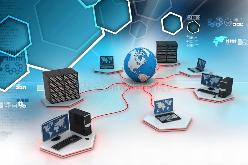 Globe Around With Laptop Server Stock Illustration - Illustration of ...