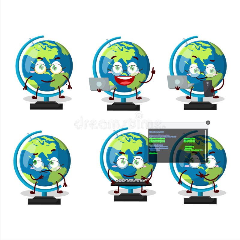 Globe Ball Programmer Cute Cartoon Character with Stock Vector ... Globe Ball Programmer Cute Cartoon Character with Stock Vector ...