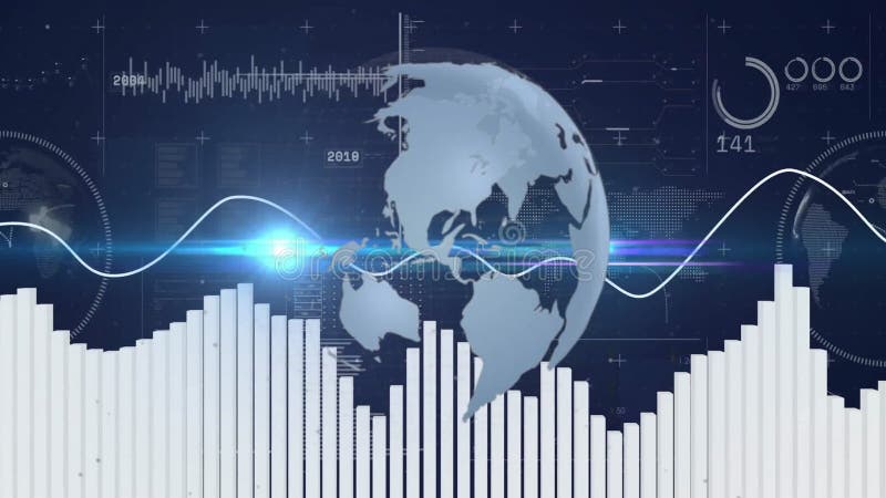 Globe and Bar Graphs with Digital Data and Waveforms in Futuristic Animation Stock Video - Video ...