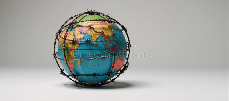 Globe with Barbed Wire Symbolizes Global Conflict Security Struggles ...