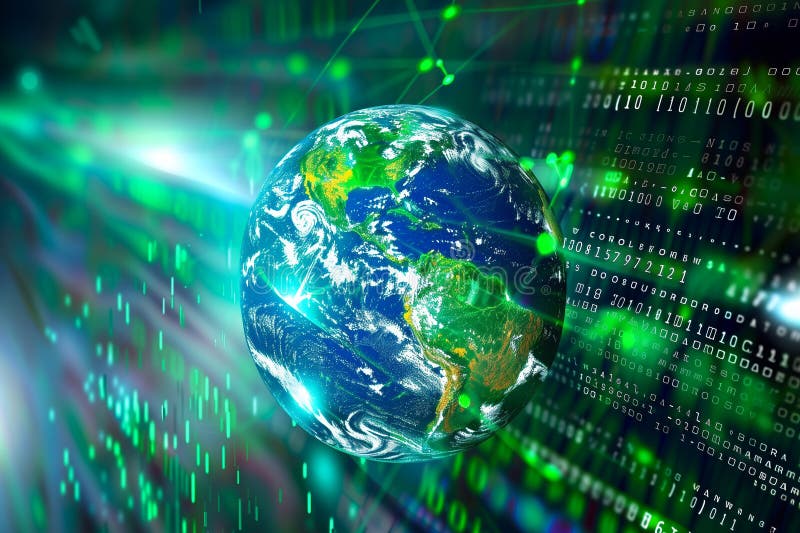 Globe on Binary Digital Fiber Optic Computer Network Technology Stock ...