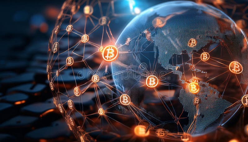 A Globe with Bitcoin Symbols Embedded in Its Surface, Surrounded by a ...