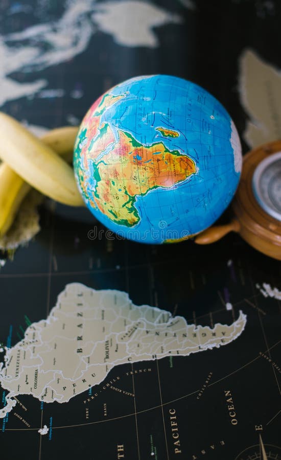 Banana on the World Map. Concept of Export of Tropical Fruits Stock ...