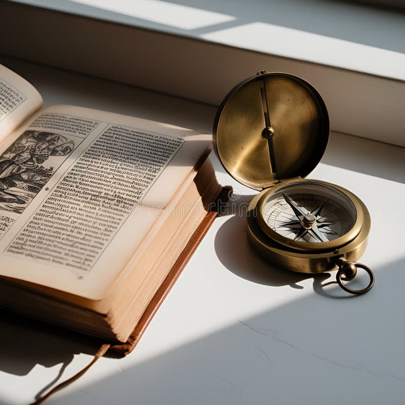 Globe, Book with Compass, Education Concept Stock Illustration ...