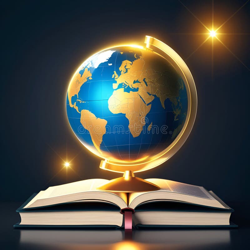 Glowing World Globe on Open Book Education Learning and Knowledge ...