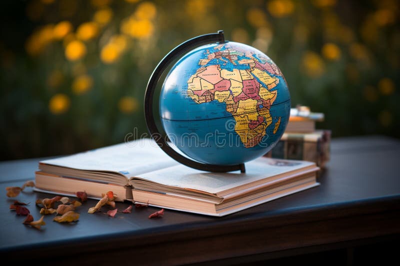 Globe and Books a Symbol of Global Knowledge and Education Stock ...