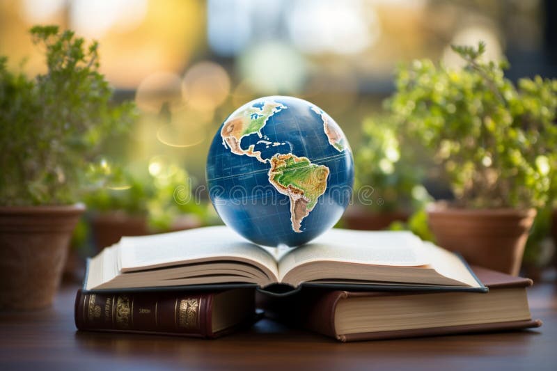 Globe and Books a Symbol of Global Knowledge and Education Stock ...