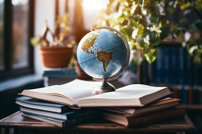 Globe and Books a Symbol of Global Knowledge and Education Stock ...