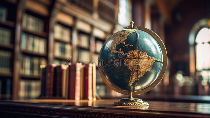 Globe on Bookshelf in Library, AI Stock Image - Image of book, sphere ...
