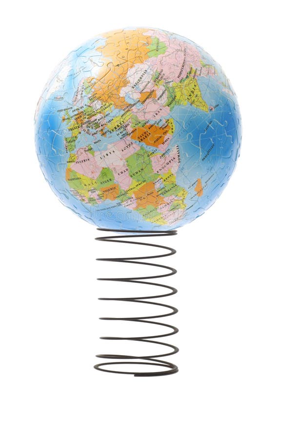Globe Bouncing on Metal Spring Stock Photo - Image of world, springy ...