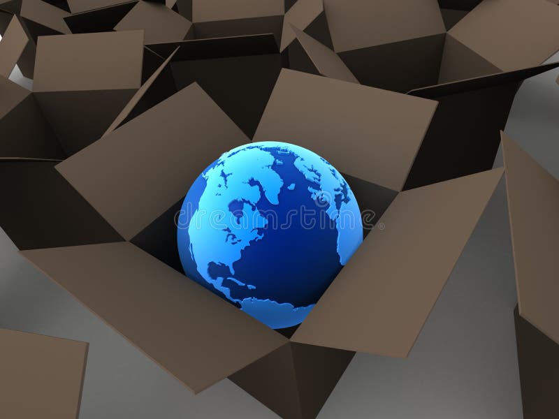 Globe in a box stock illustration. Illustration of cyan - 5215757