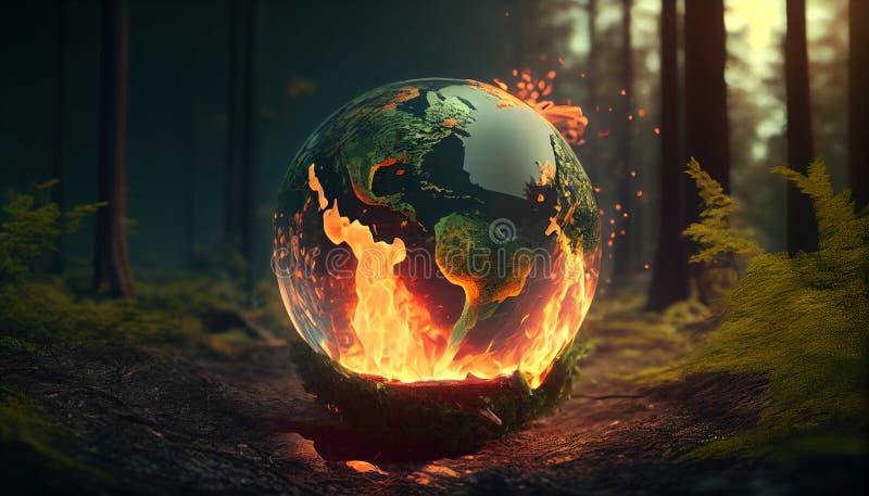 Globe Burning. Global Warming Concept. Generative Ai Stock Illustration ...