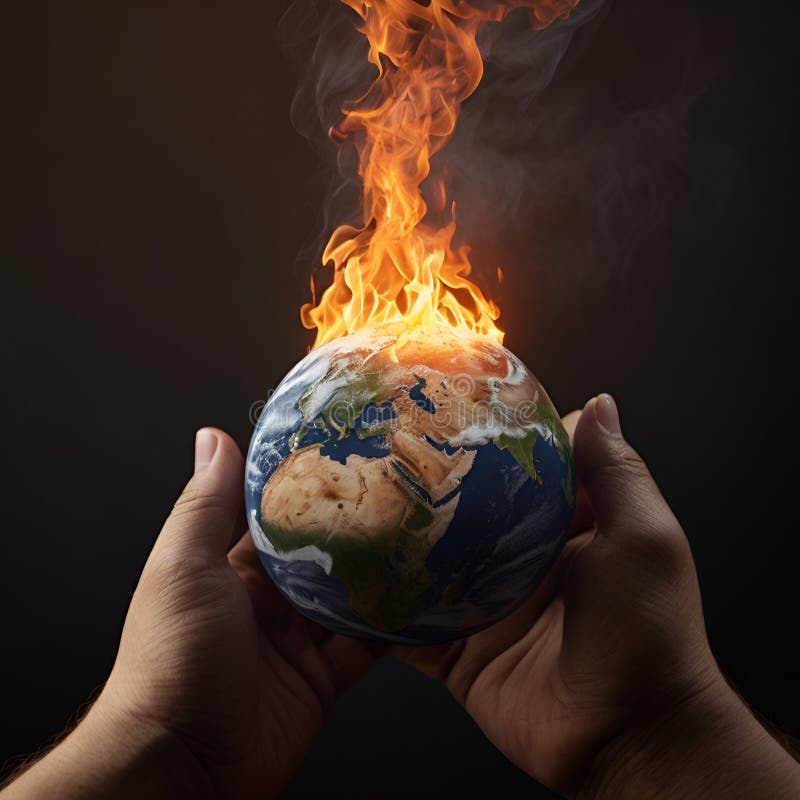 Globe Burning on Human Hand, Hand Holding Earth with Fire, Global ...
