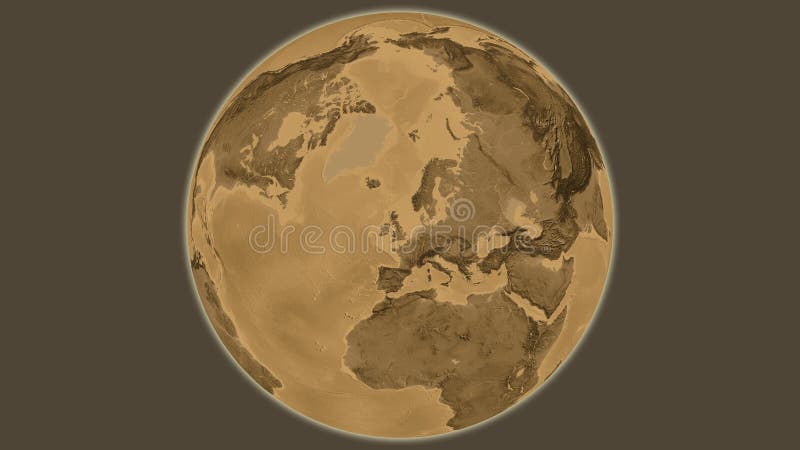 Globe Centered on United Kingdom. Sepia Elevation Map Stock ...