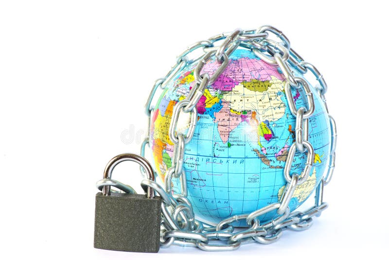 Globe in chain stock photo. Image of global, concept, protection - 5645030