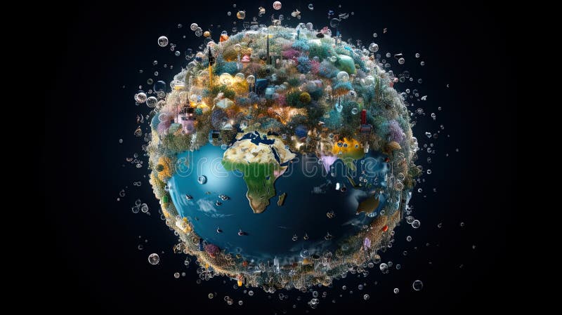 The Globe, in a Cloud of Microplastics, Symbolizes Global Pollution ...