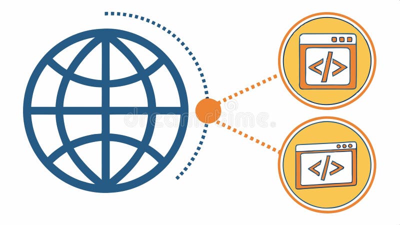 Globe and Code Icons, Global Network and Web Development Themes Vector ...