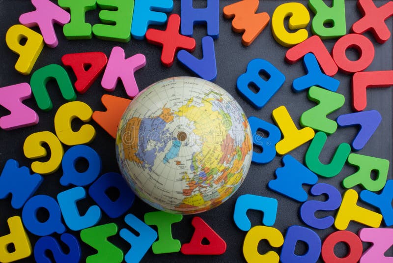 Globe and Colorful ABC Letters Made of Wood Stock Image - Image of read ...