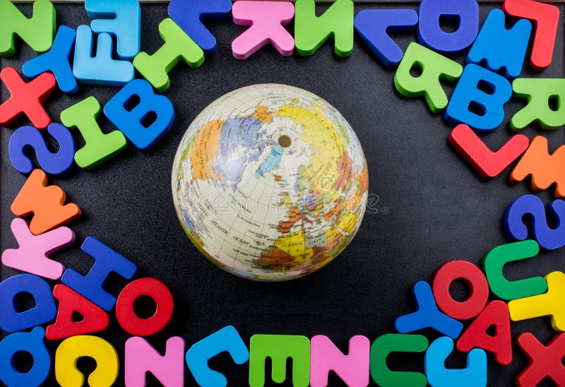 Globe and Colorful Letters Made of Wood Stock Image - Image of child ...