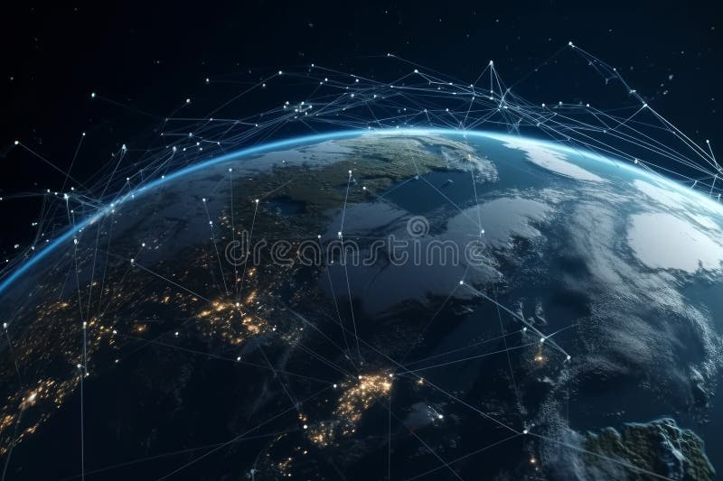 Globe with Communications Satellite Connections Stock Photo - Image of ...